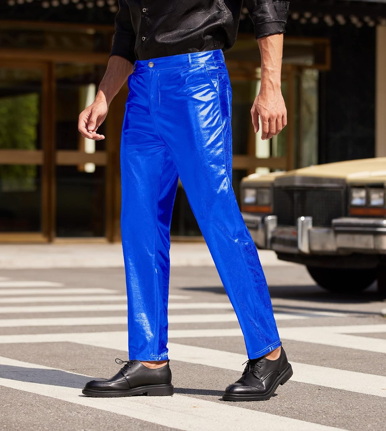 COOFANDY Mens Metallic Shiny Jeans 70‘s Party Dance Disco Nightclub ...