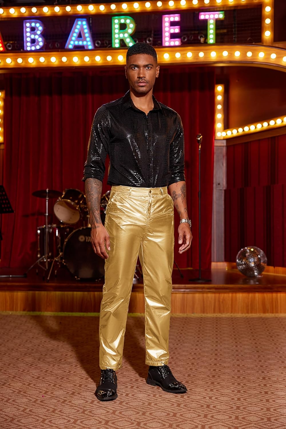 COOFANDY Mens Metallic Shiny Jeans 70‘s Party Dance Disco Nightclub ...