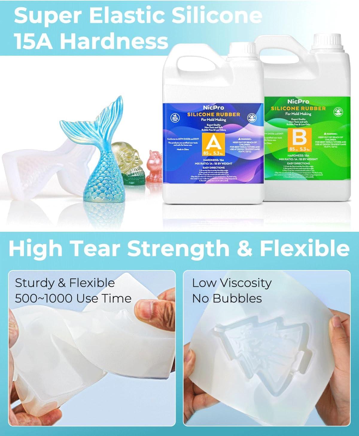 Nicpro 90oz Silicone Mold Making Kit, 15A Platinum Liquid Silicone Rubber, Flexible Silicone ...