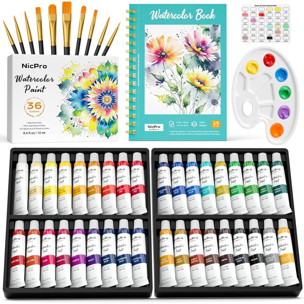 Nicpro Watercolor Paint Set for Adults & Kids, 36 Colors Watercolor ...